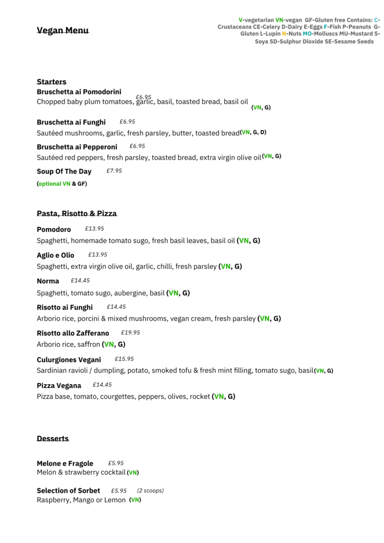 Menu - Valentino's Restaurant Cardiff