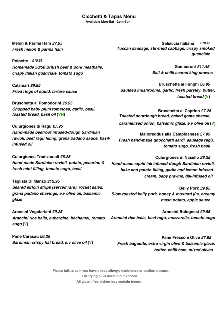 Menu - Valentino's Restaurant Cardiff