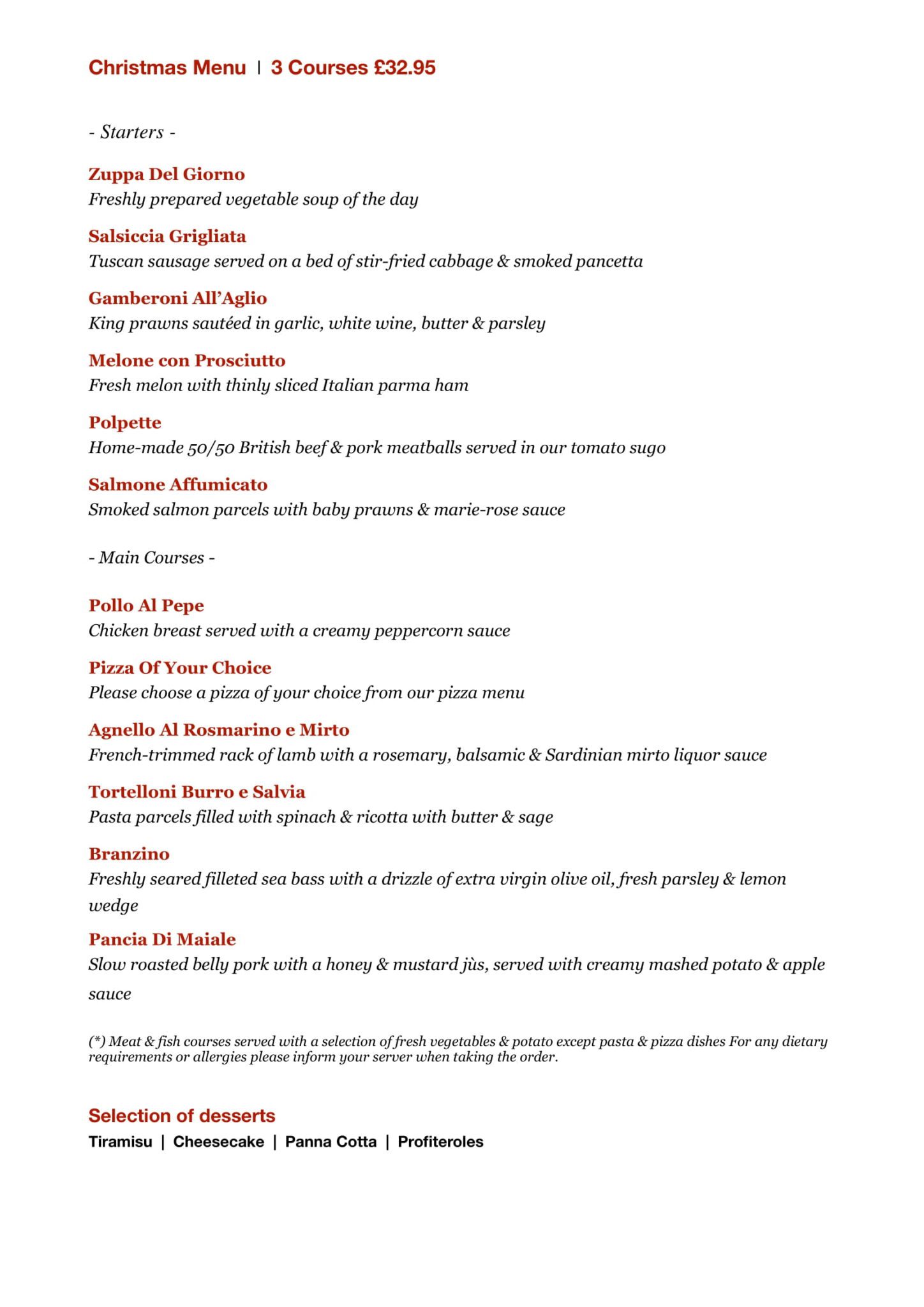 Menu - Valentino's Restaurant Cardiff